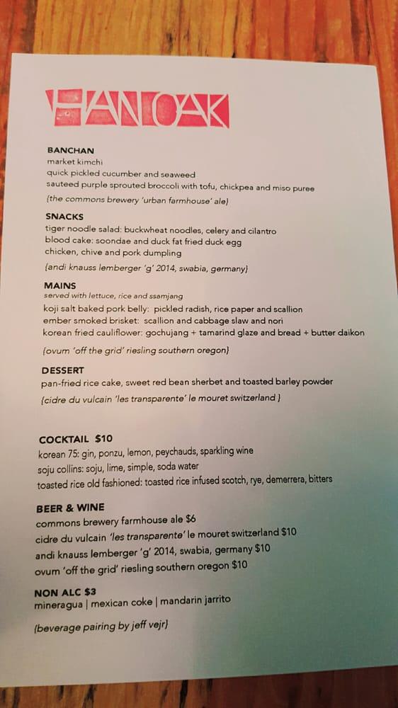 Menu at Han Oak Restaurant LLC, Portland
