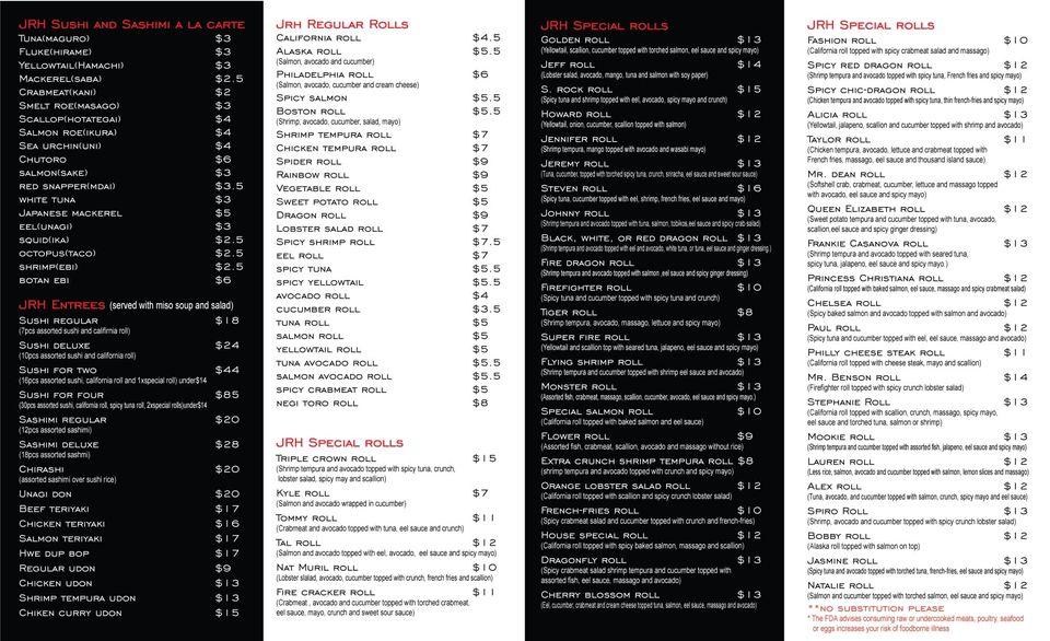 Menu at Johnny Roll House restaurant, Montvale