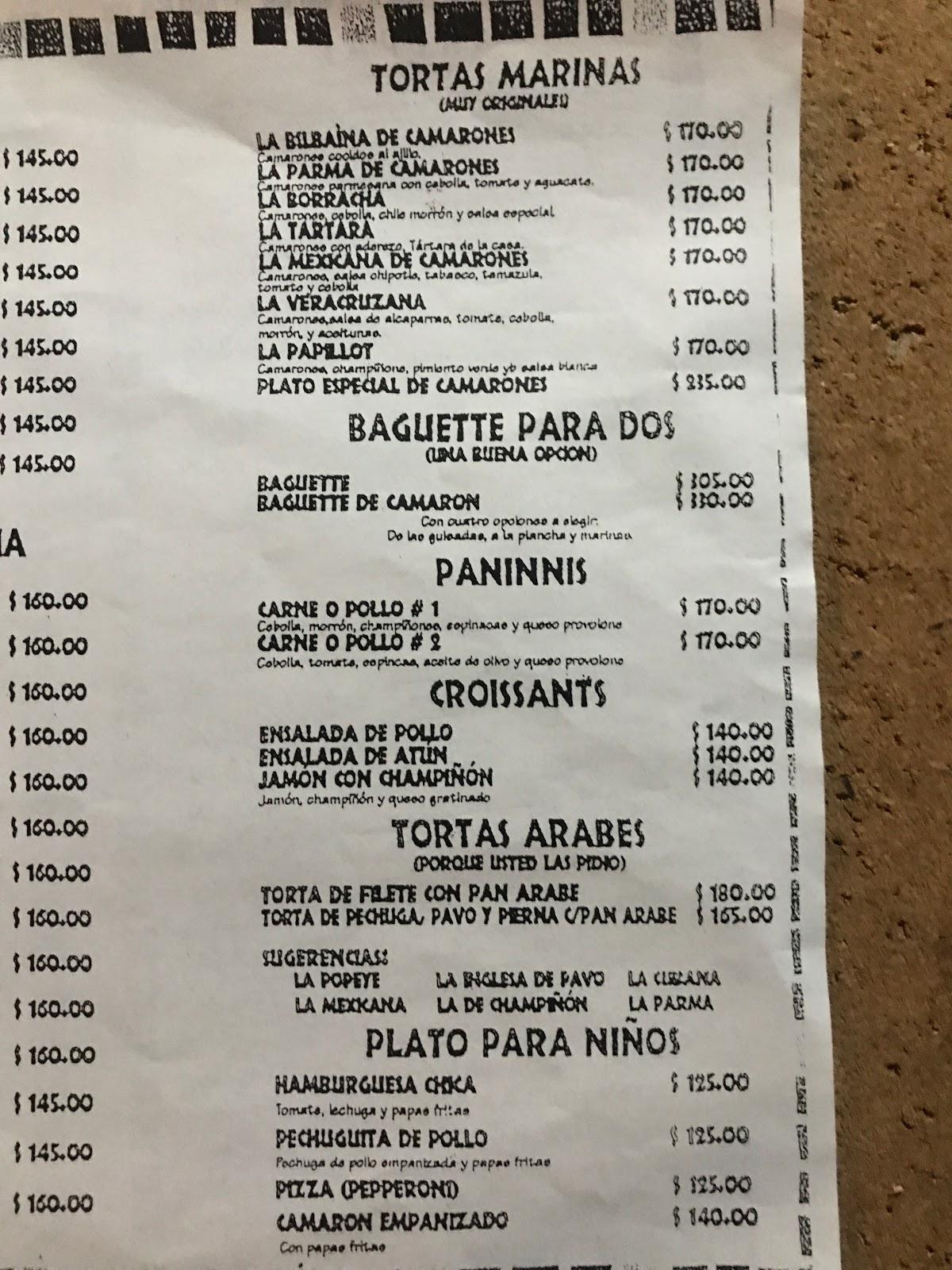 Carta de Las Tablitas Restaurant Bar & Grill, Matamoros