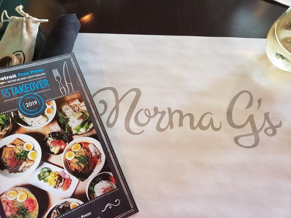 Menu at Norma G's Detroit restaurant, Detroit