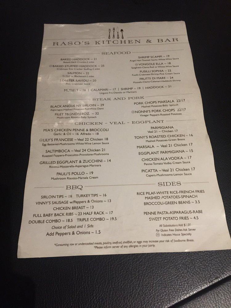 Menu at Raso's Bar and Grille, Medford