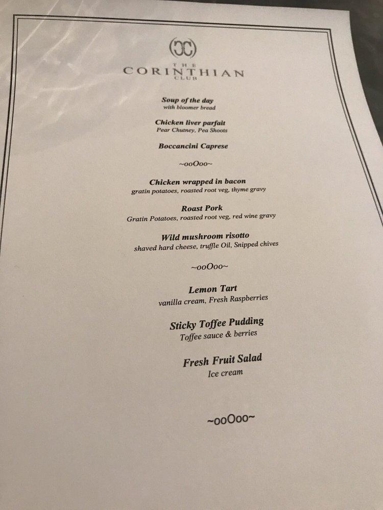 Menu at The Corinthian Club, Glasgow, 191 Ingram St