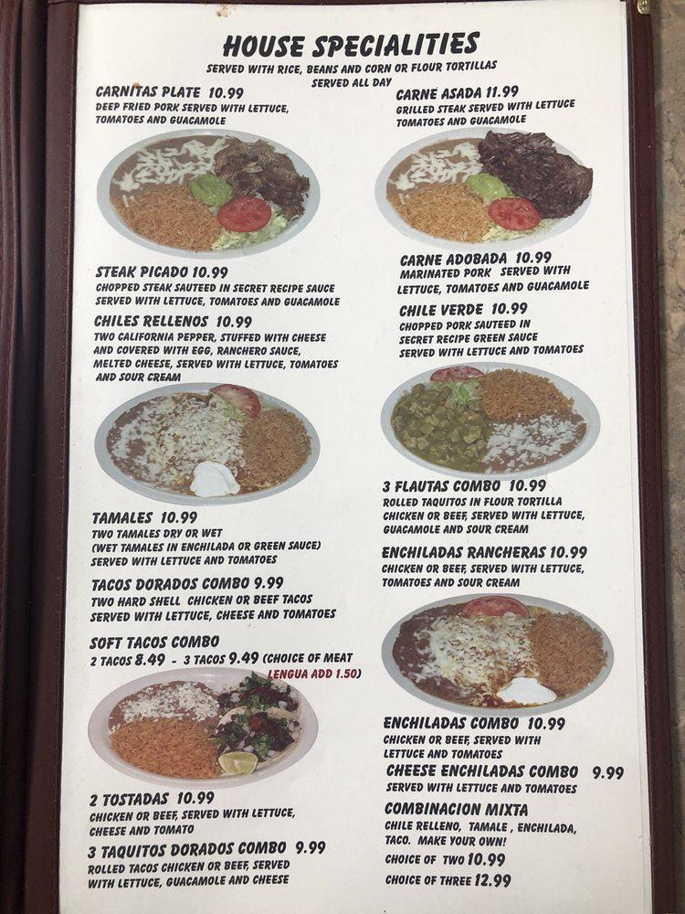 Menu at Casa Mota restaurant, Riverside