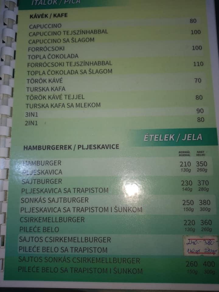 Menu at Lucky Burger restaurant, Ranutovac
