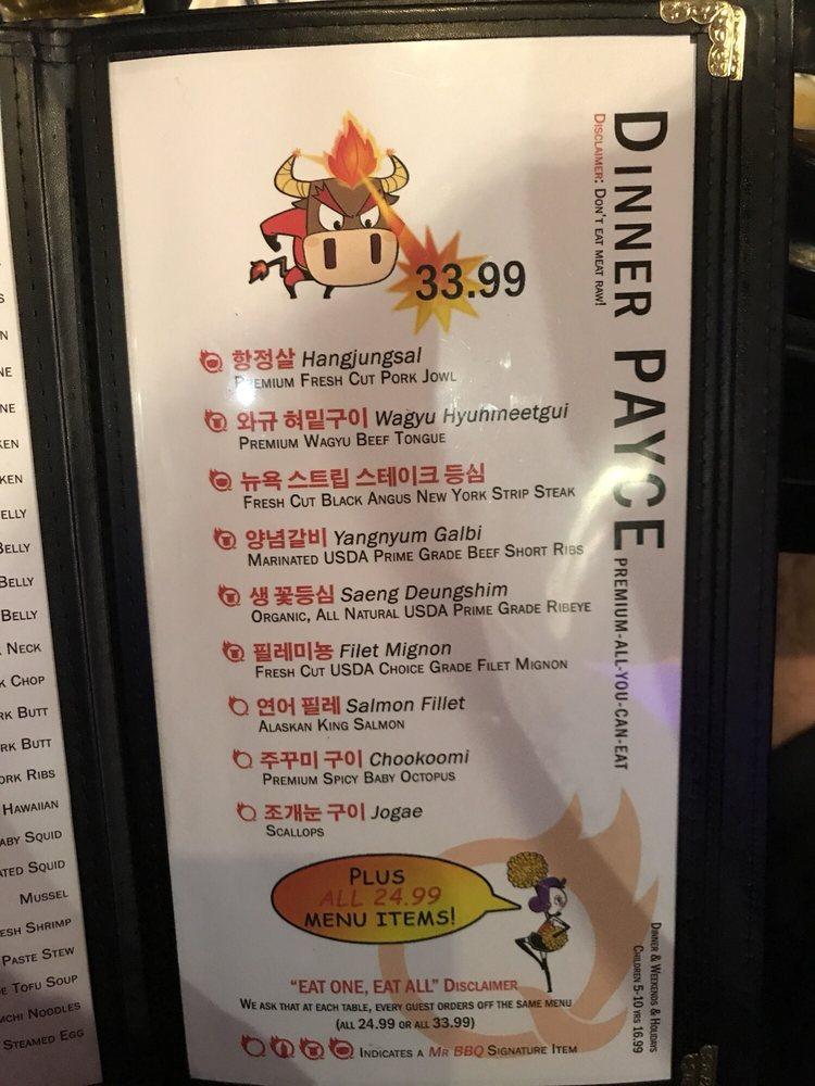 Menu at Mr BBQ, Fullerton