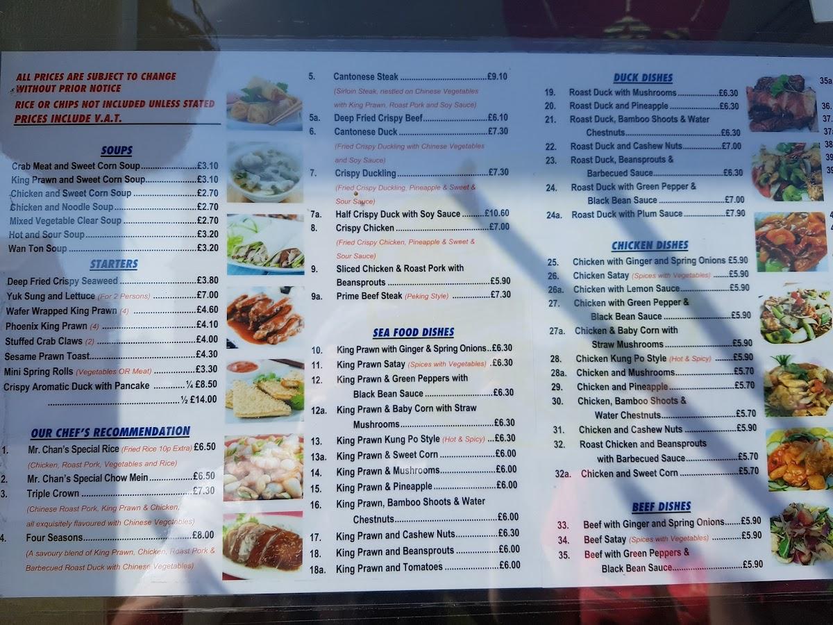 Menu at Mr Chan's Restaurant, Stratford-upon-Avon