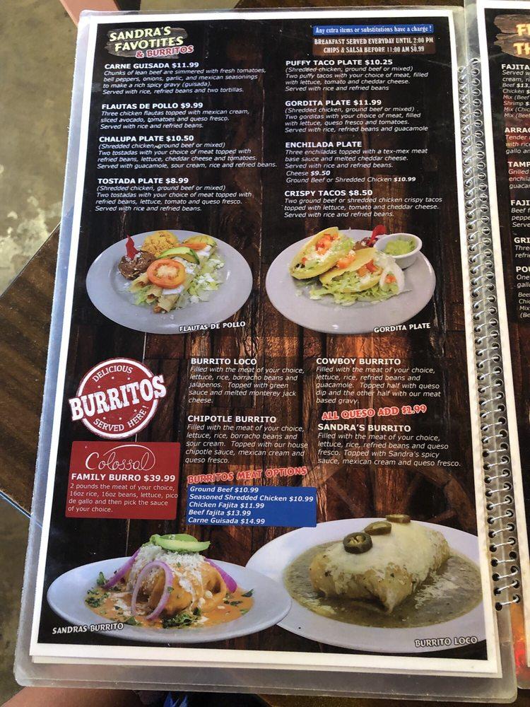 Menu at Sandra's Cantina & Grill restaurant, Spring Branch