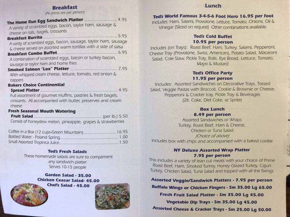 Menu at Ted's Deli restaurant, Rochelle Park