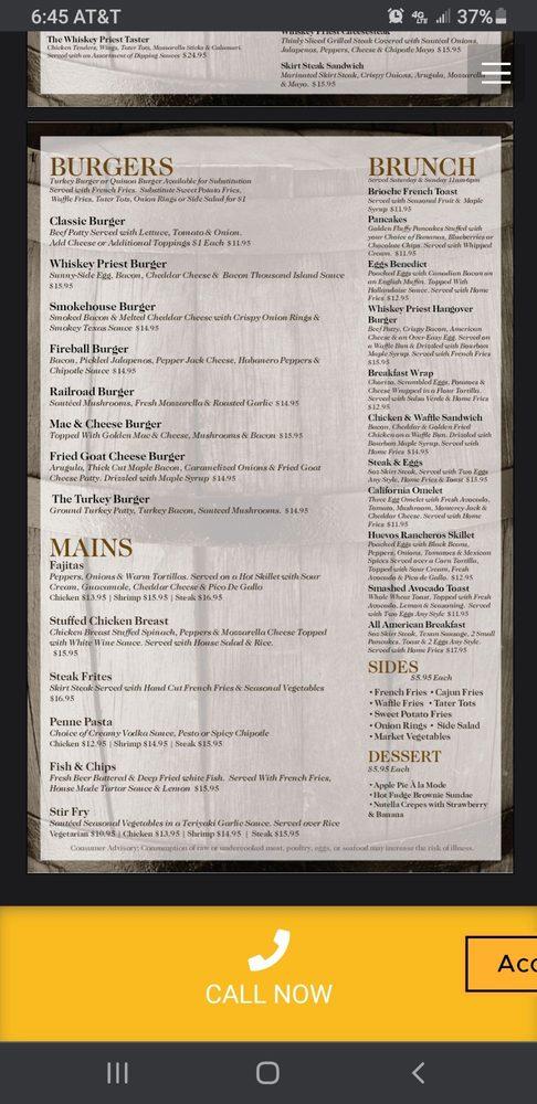 Menu at The Whiskey Priest pub & bar, Belleville
