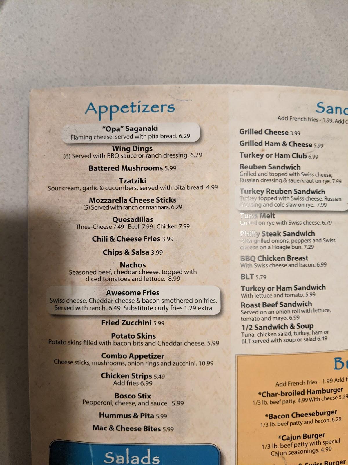 Menu at Zack's of Plymouth restaurant, Plymouth