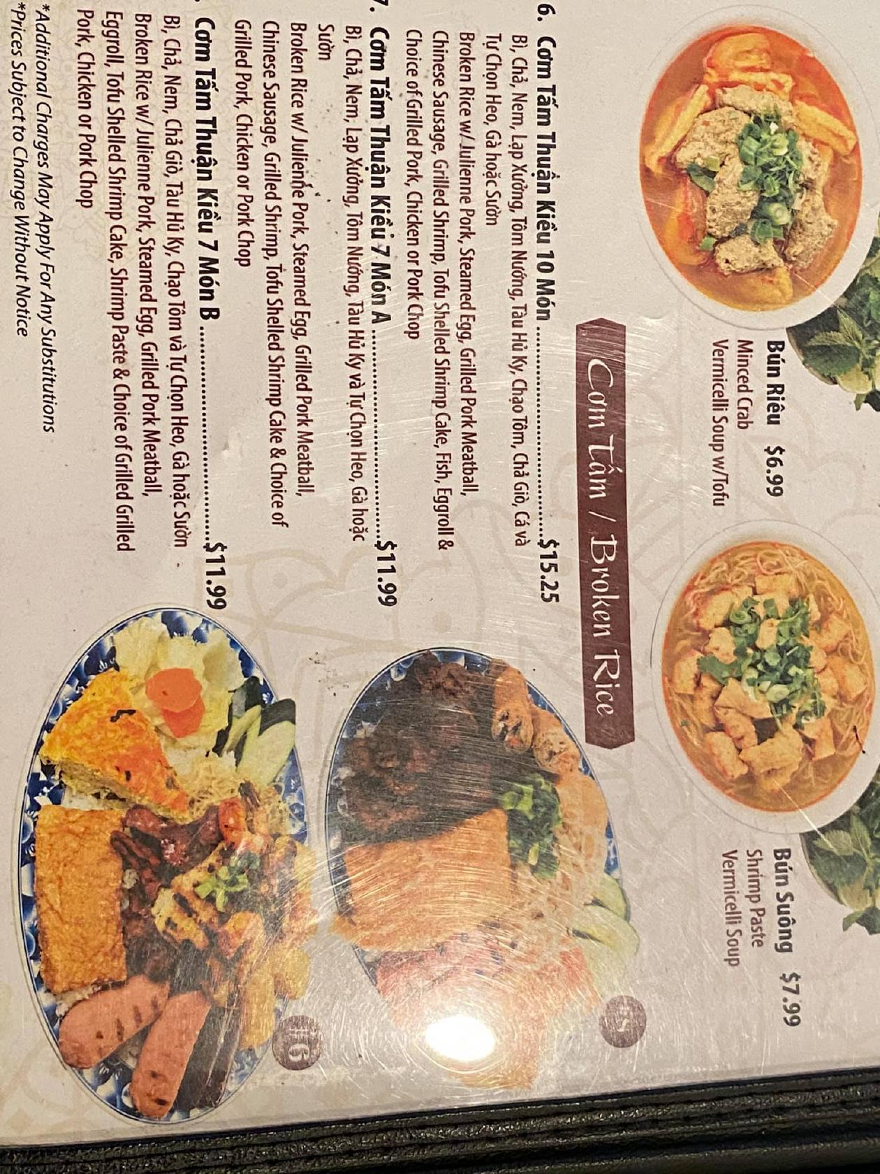 Menu at Com Tam Thuan Kieu restaurant, Garden Grove, Brookhurst St