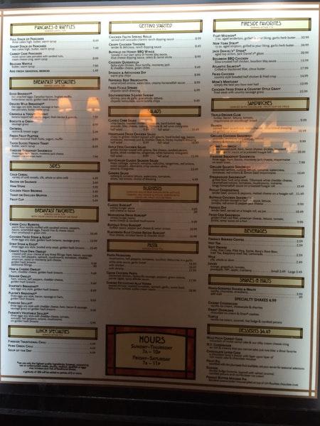 Menu at Fireside Kitchen restaurant, Black Hawk