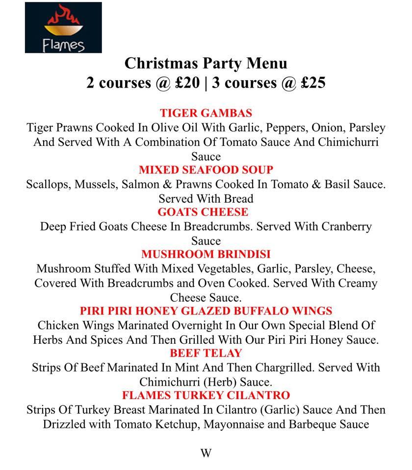 Menu at Flames restaurant, Chichester, 10 - 12 St Pancras