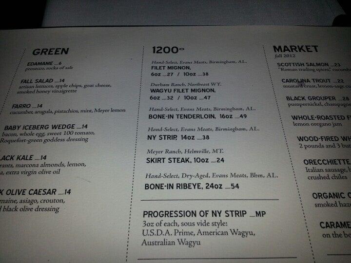 Menu at Kayne Prime Steakhouse, Nashville