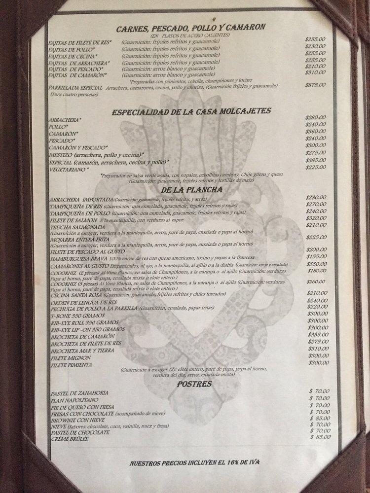 Menu at Los Milagros restaurant, San Miguel de Allende, Relox 17