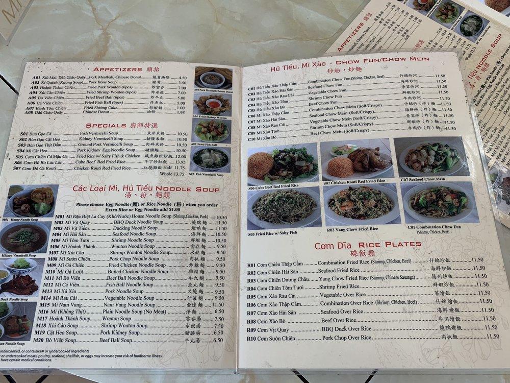 Menu at Mi La Cay Restaurant, San Jose