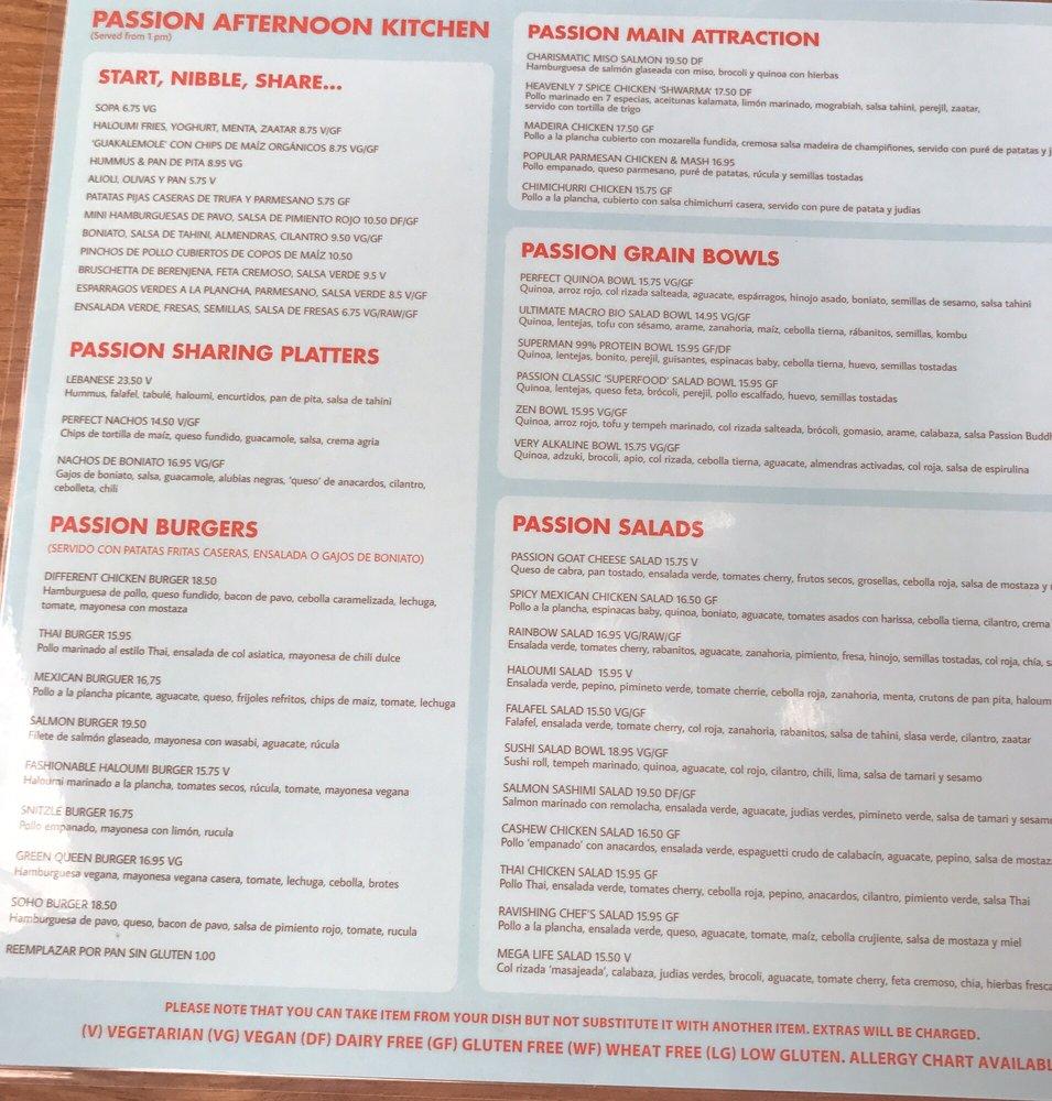 Menu at Passion Marina pub & bar, Ibiza, Edificio Mediterraneo