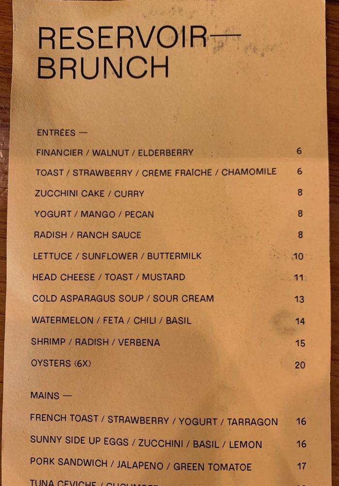Menu at Reservoir pub & bar, Montréal
