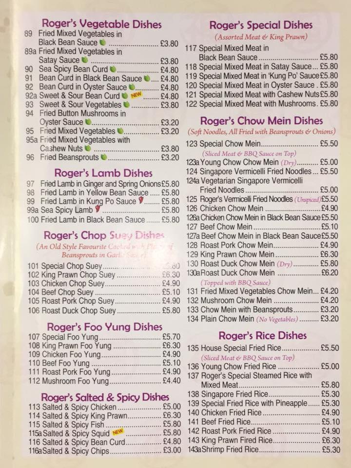 Menu at Rogers Take Away fast food, Llantwit Major