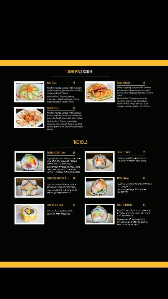 Menu at Saizen Sushi Bar, Montreal