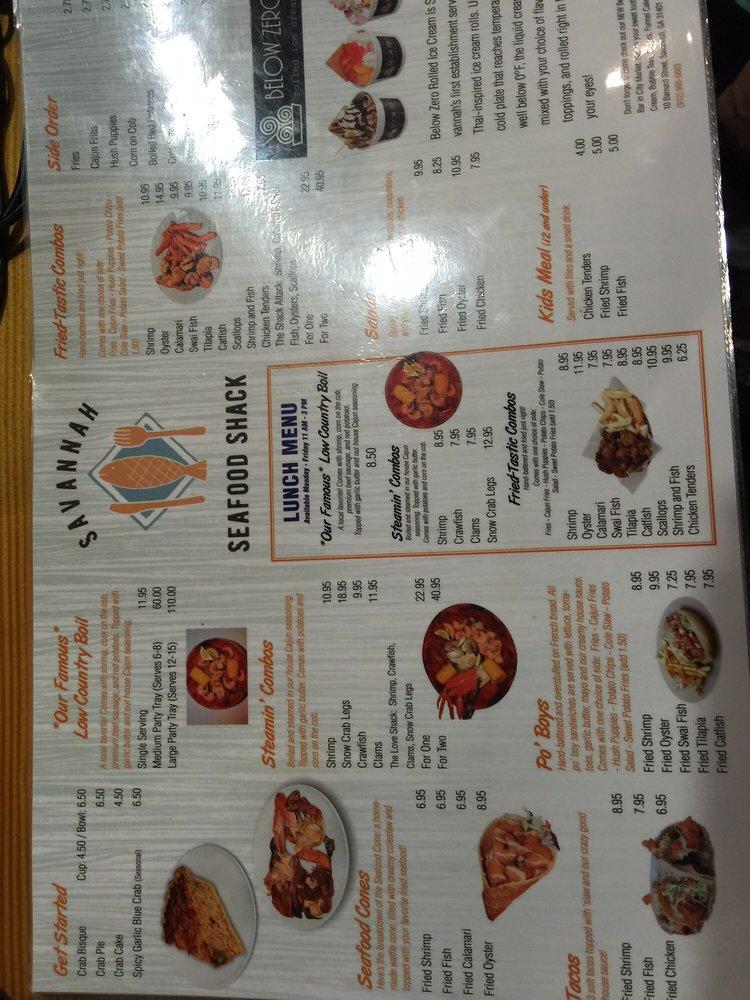Menu at Savannah Seafood Shack restaurant, Savannah