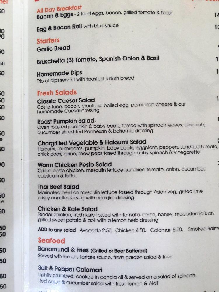 Menu at Sunset Waterfront Grill pub & bar, Main Beach