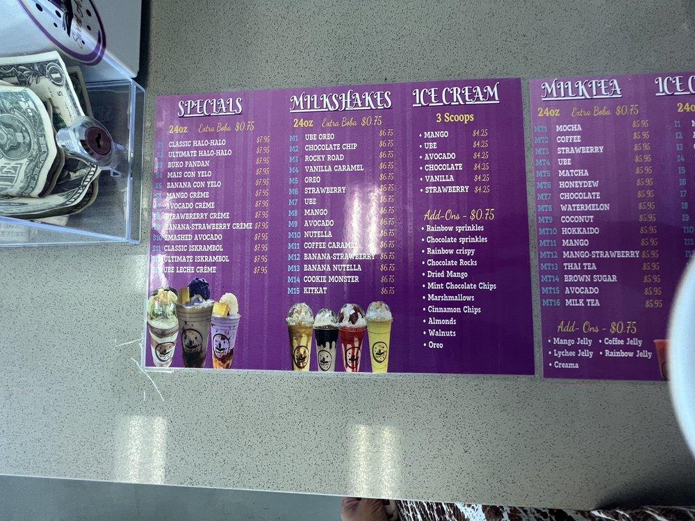 Menu at Sweet A’s cafe, West Covina