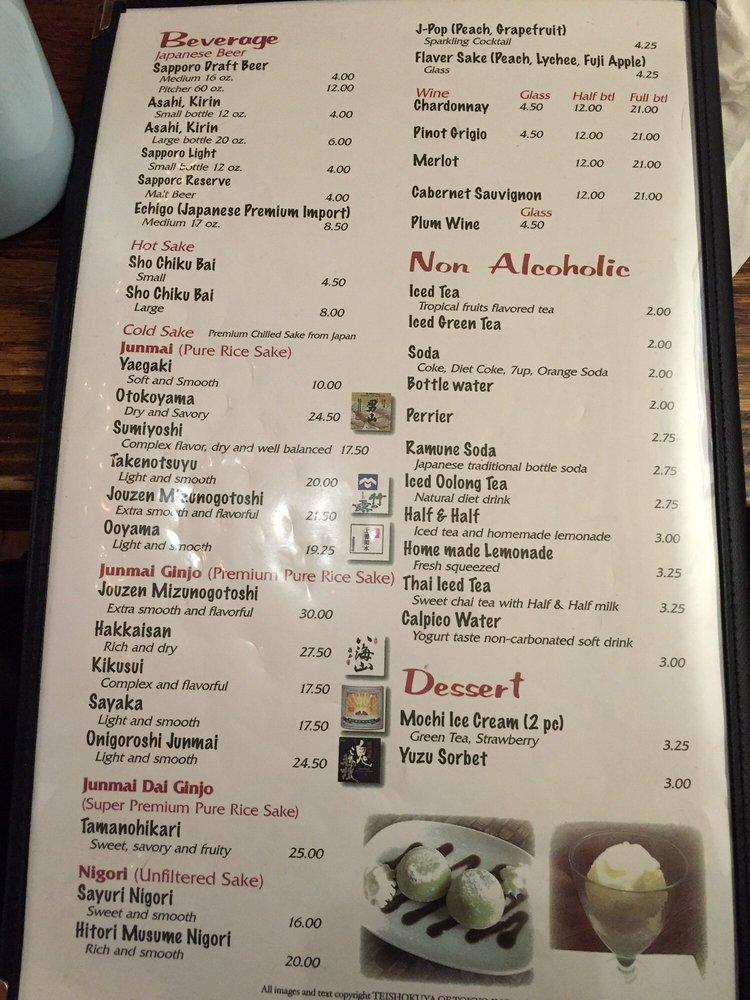 Menu at TOT Little Tokyo restaurant, Los Angeles