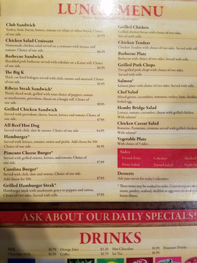 Menu at The Bridge restaurant, Indian Trail