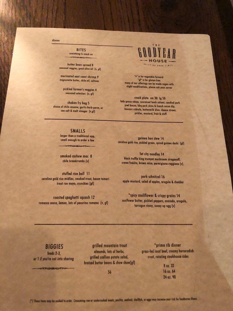 Menu at The Goodyear House pub & bar, Charlotte