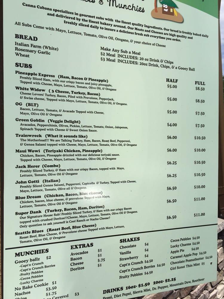 Carta del restaurante Canna Cabana Subs & Shakes, Lacey