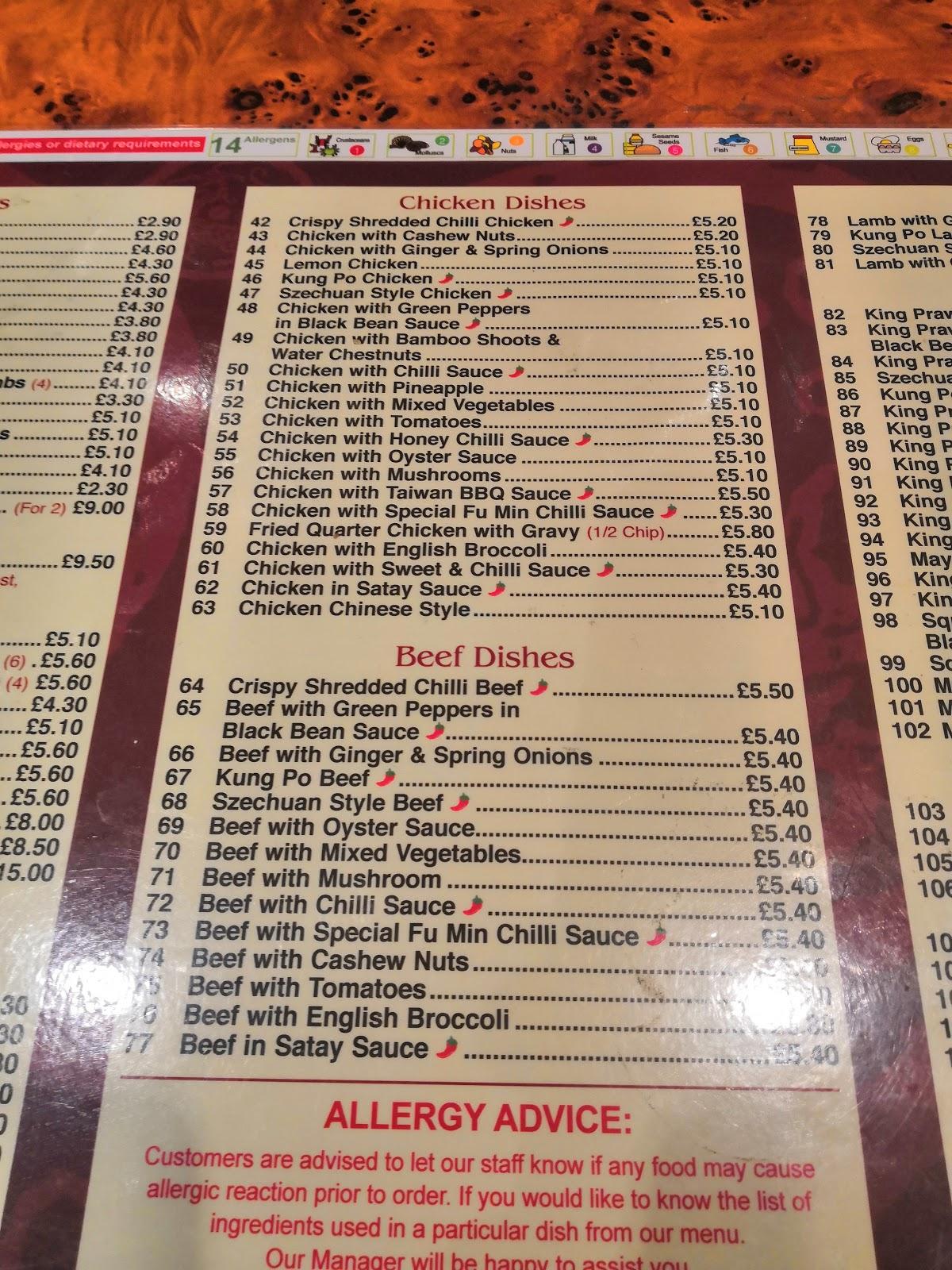 Menu at Fu Min restaurant, Dagenham