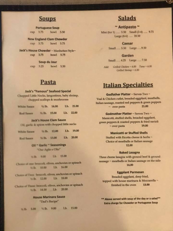 Menu at Jack's Family Restaurant, Warren