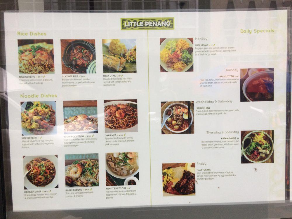 Menu at Little Penang restaurant, Wellington, 175 Victoria St