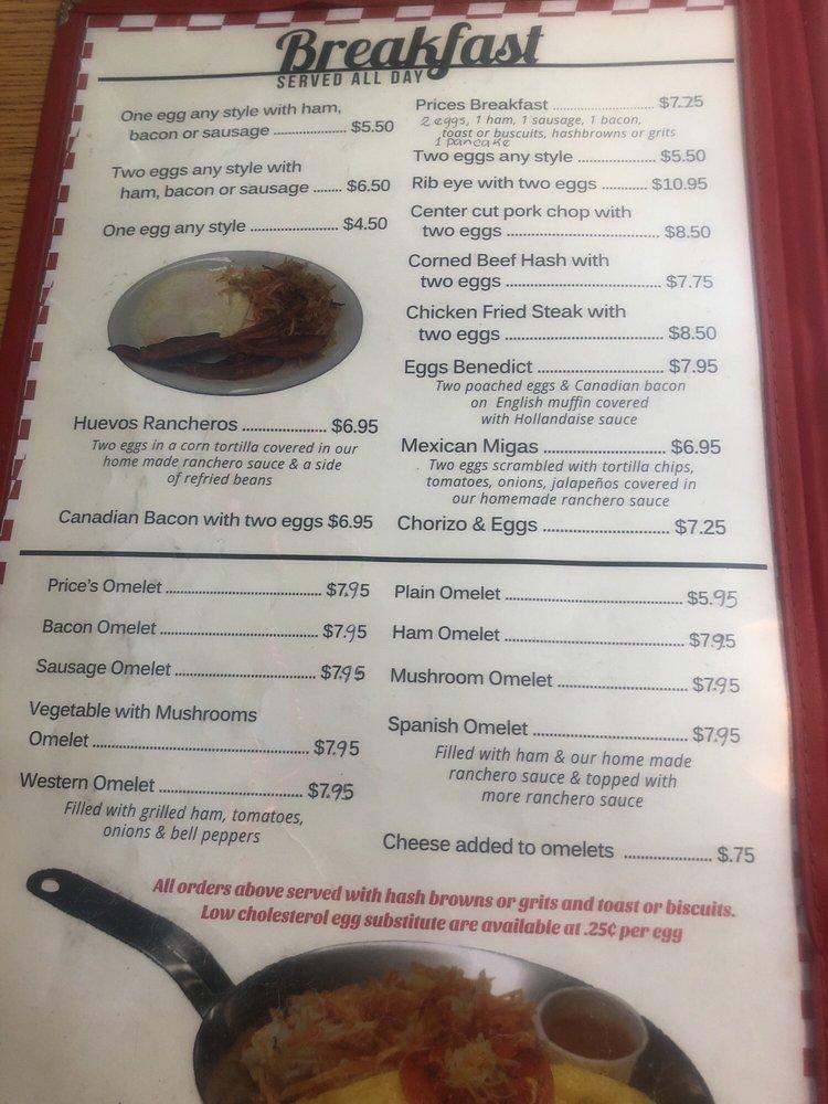 Menu at Price's Chef restaurant, Corpus Christi