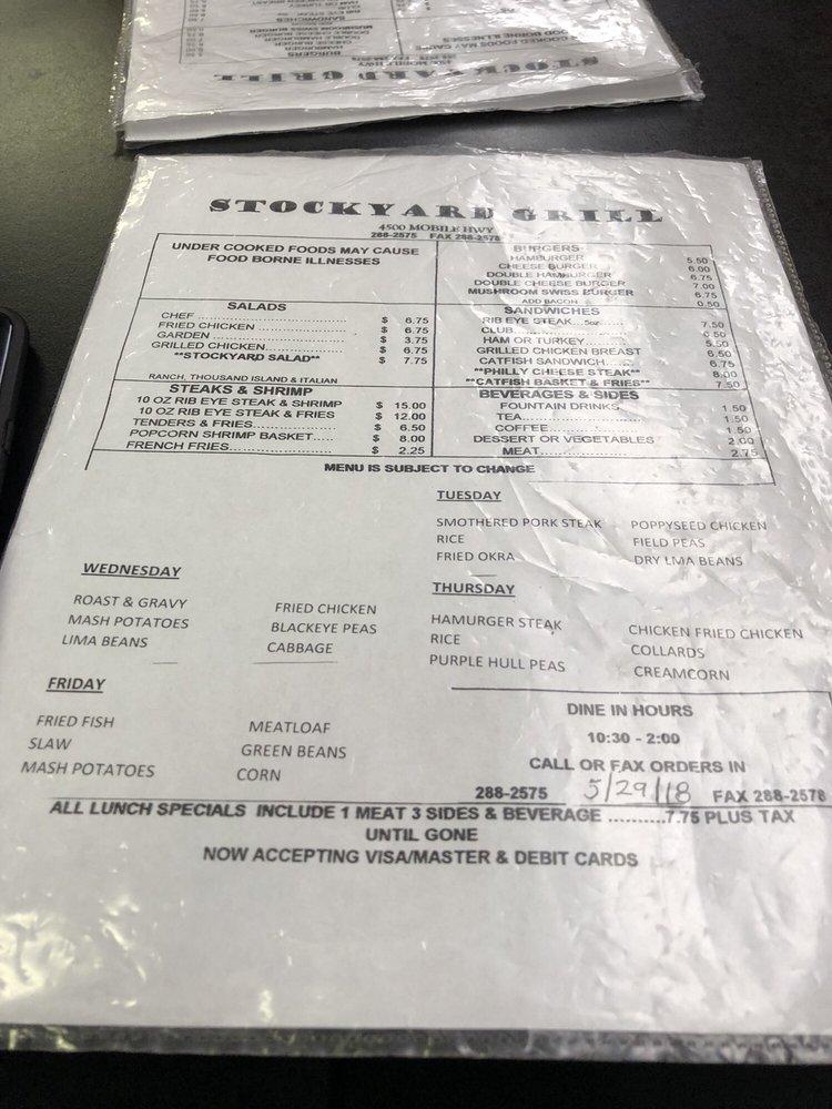 Menu at Stockyard Grill restaurant, Montgomery