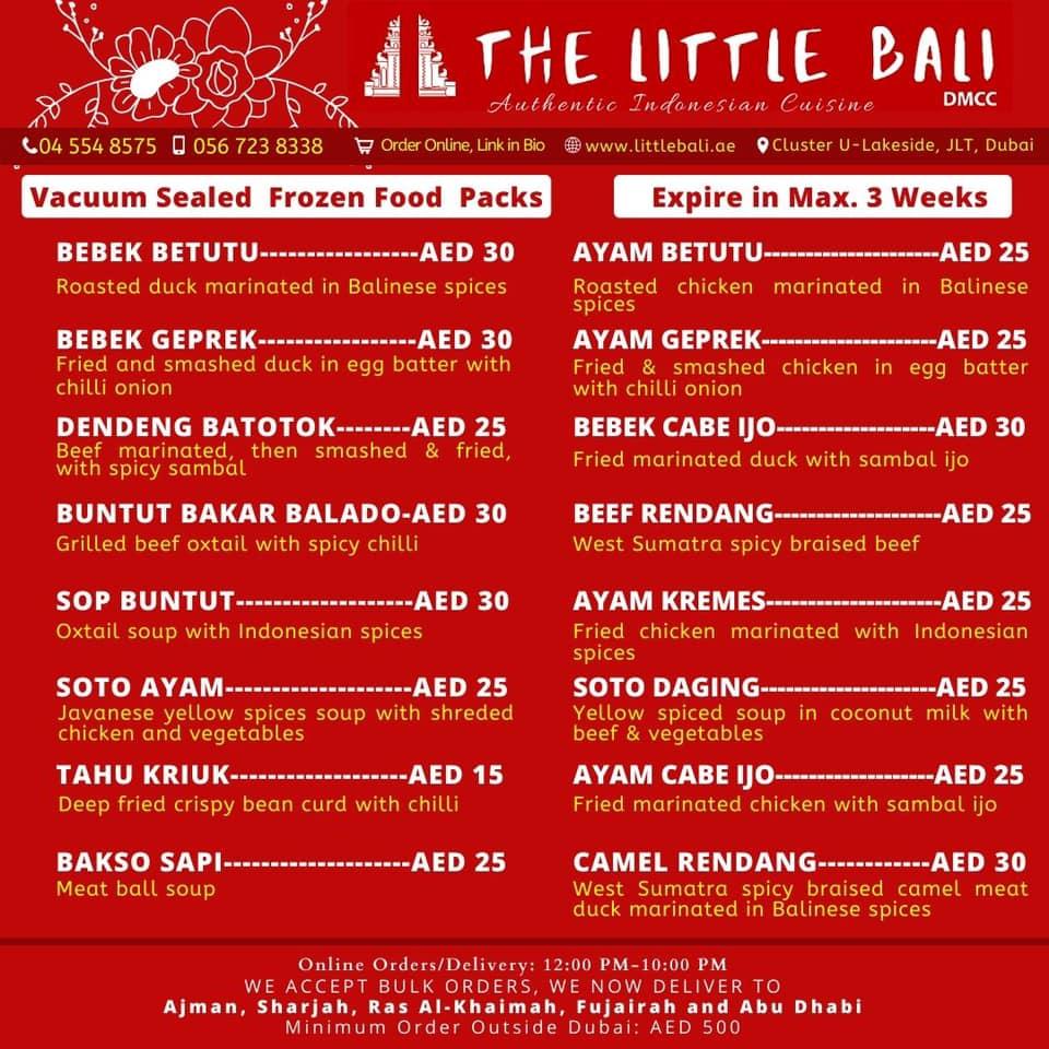 Carta del restaurante The Little Bali, Dubai