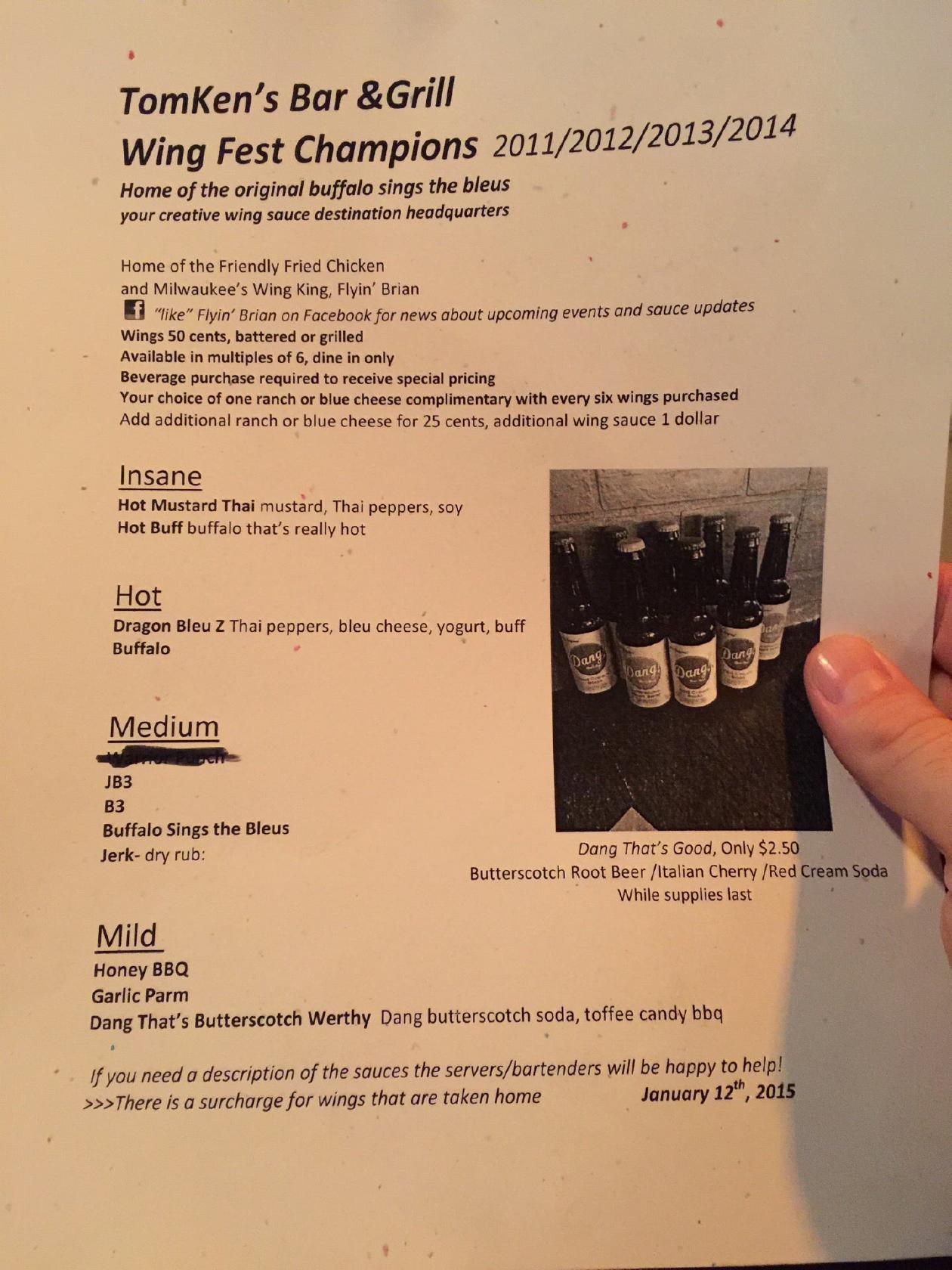 Menu at TomKen's Bar & Grill, Milwaukee