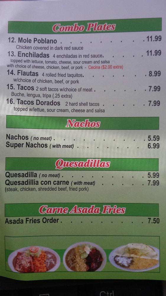 Menu at Valencia's Taqueria restaurant, Citrus Heights, Greenback Ln C