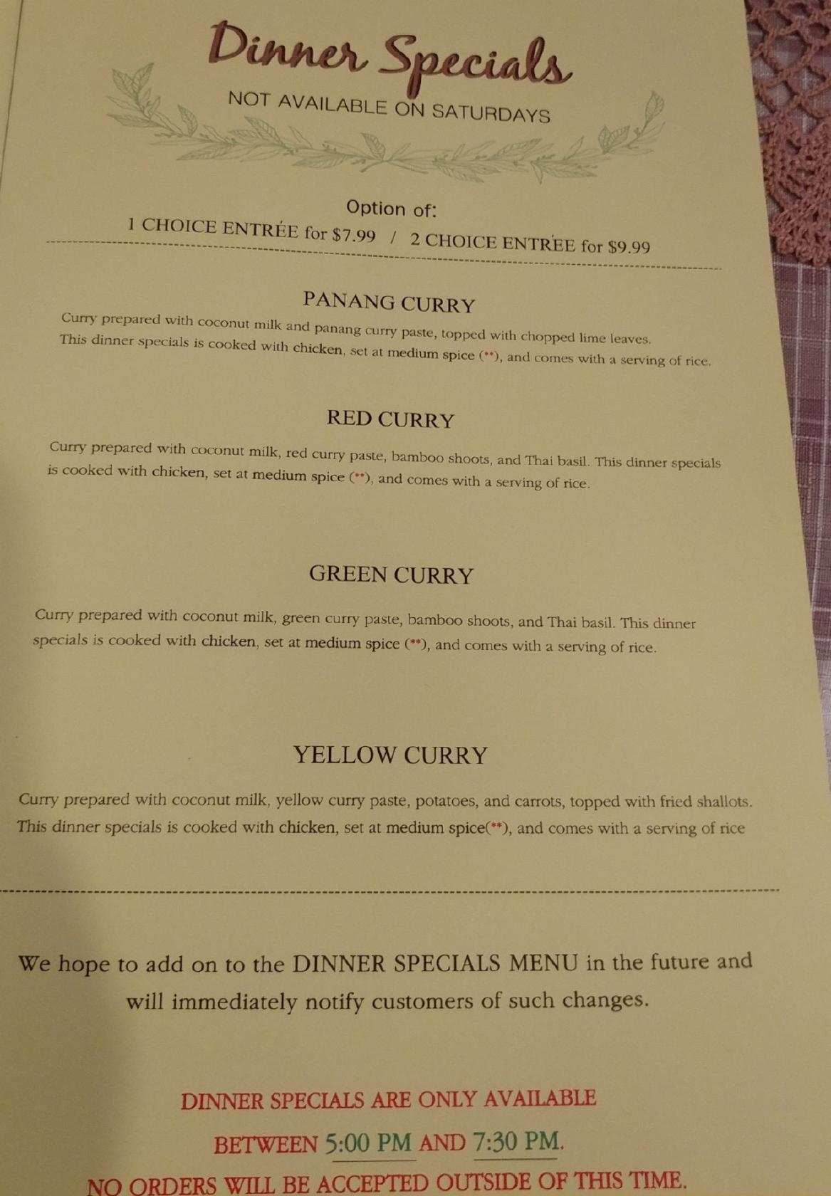 Menu at Ann's Thai Kitchen restaurant, Abilene, S 1st St