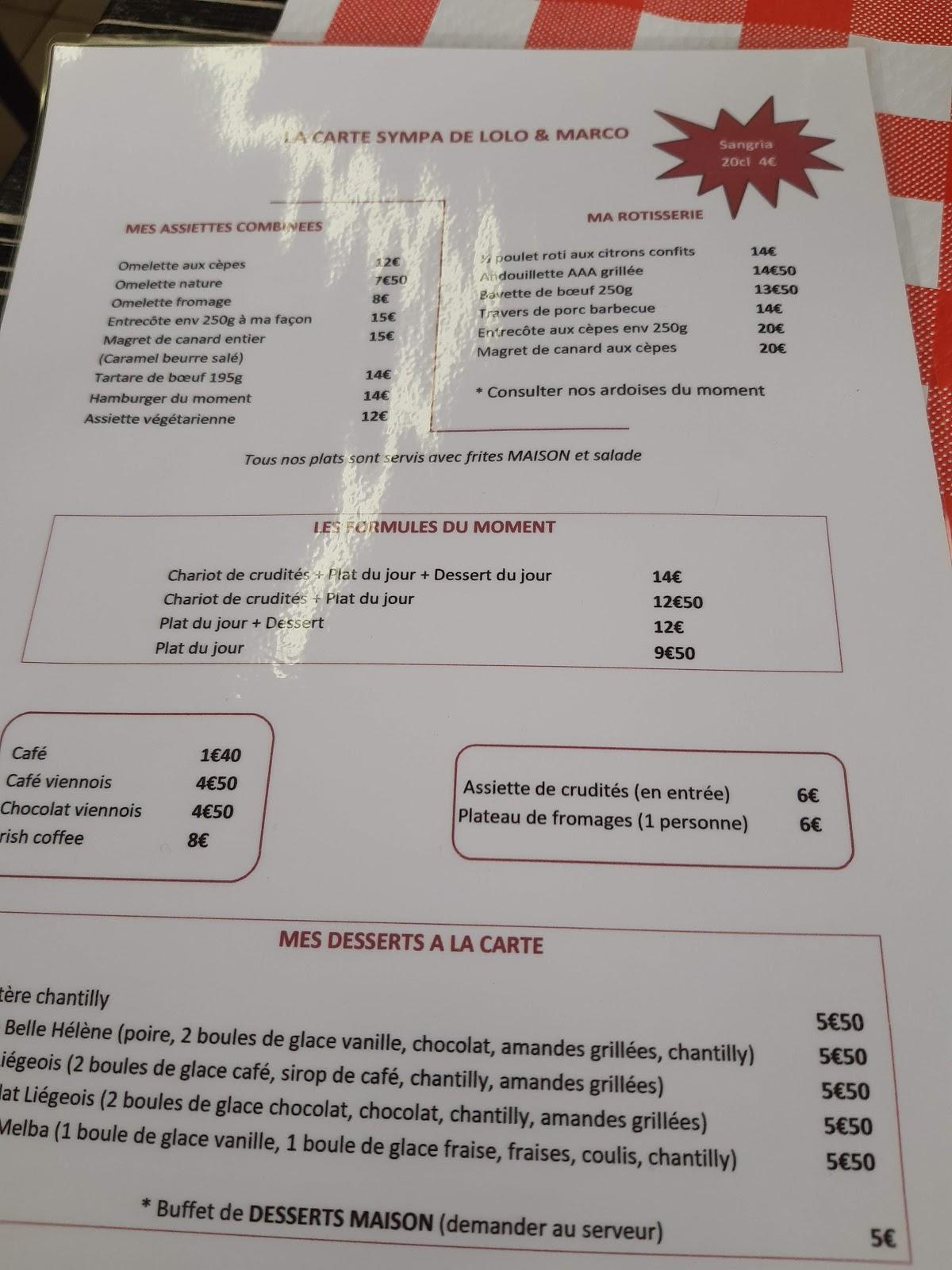 Menu at Bistro Lolo restaurant, Bordeaux
