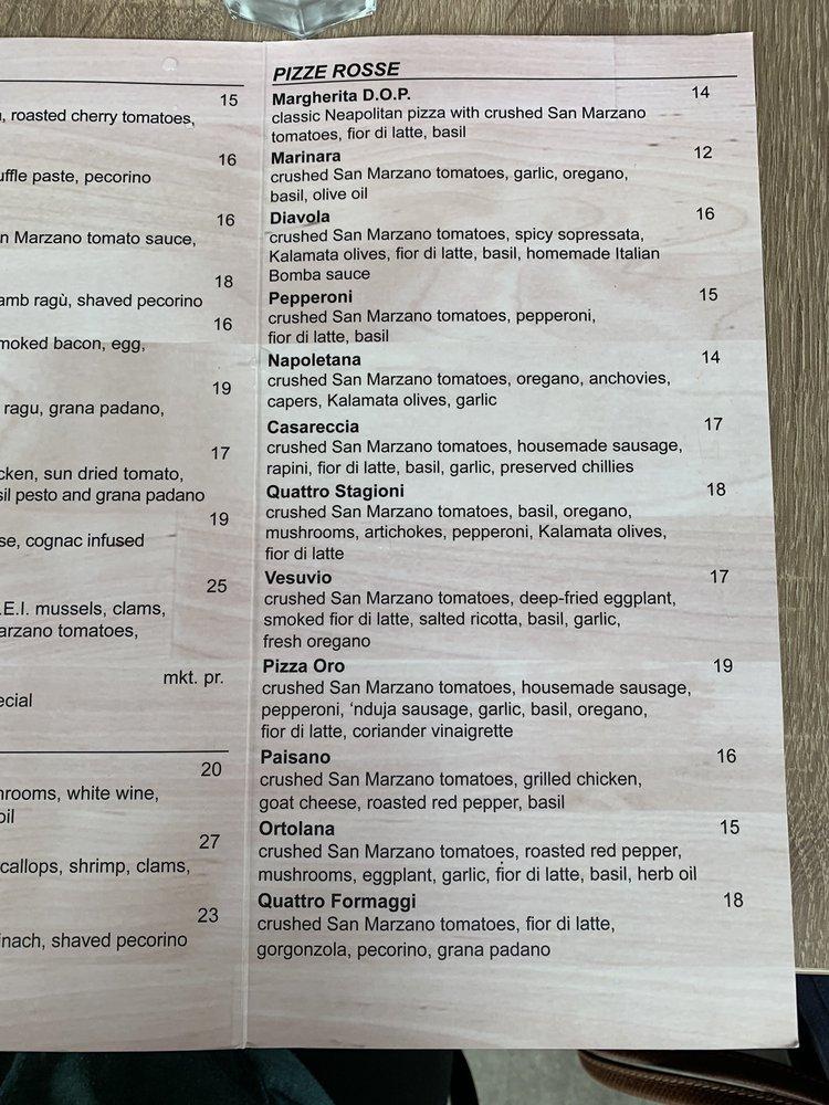 Menu at Cafe Oro di Napoli, Toronto