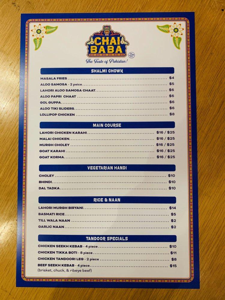 Menu at CHAI BABA restaurant, Haledon