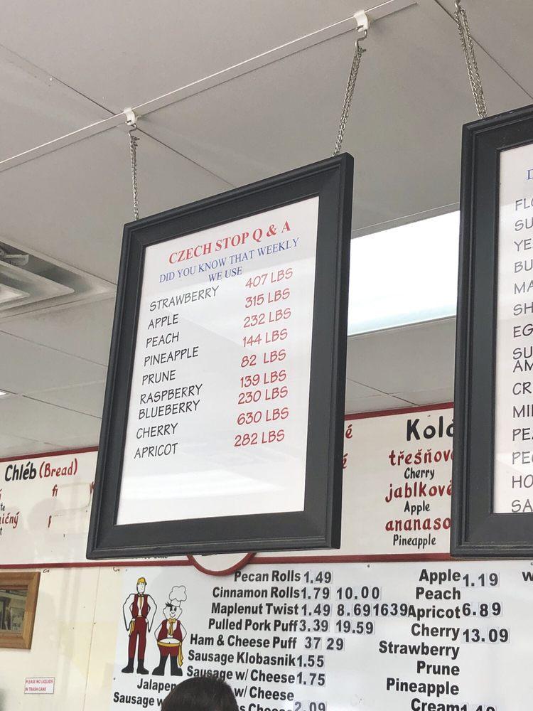 Menu at Czech Stop restaurant, West