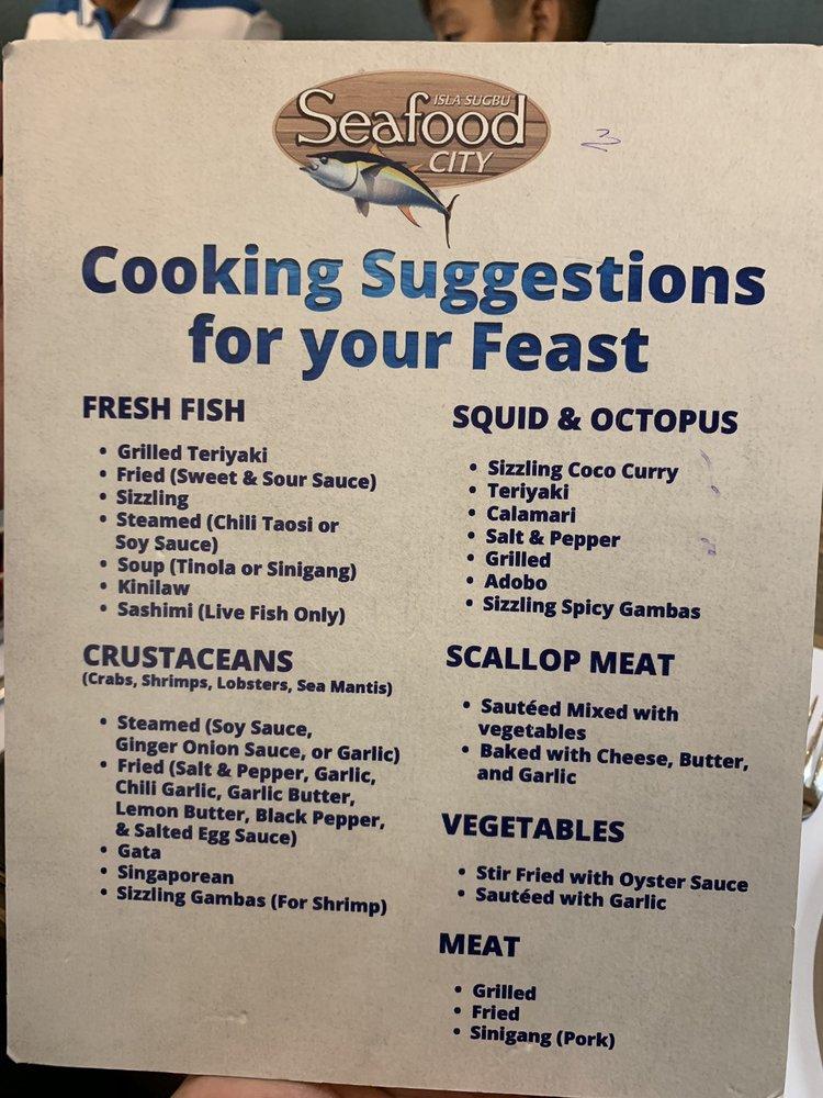 Menu at Isla Sugbu Seafood City restaurant, Taguig
