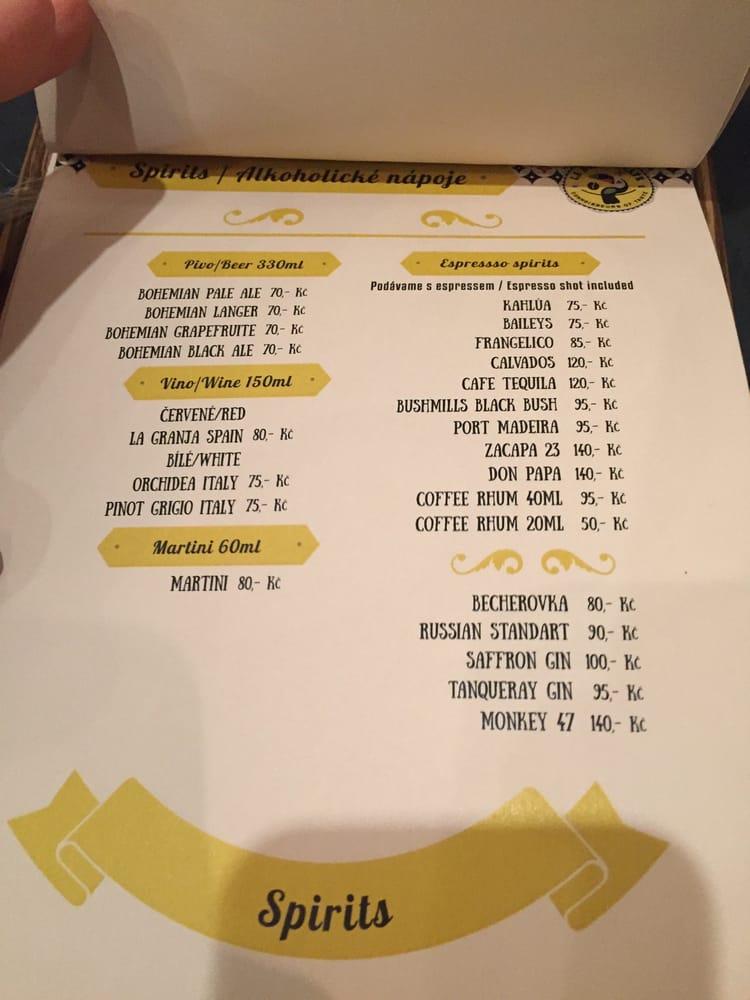 Menu at La Bohème Café cafe, Prague, Sázavská 2031/32