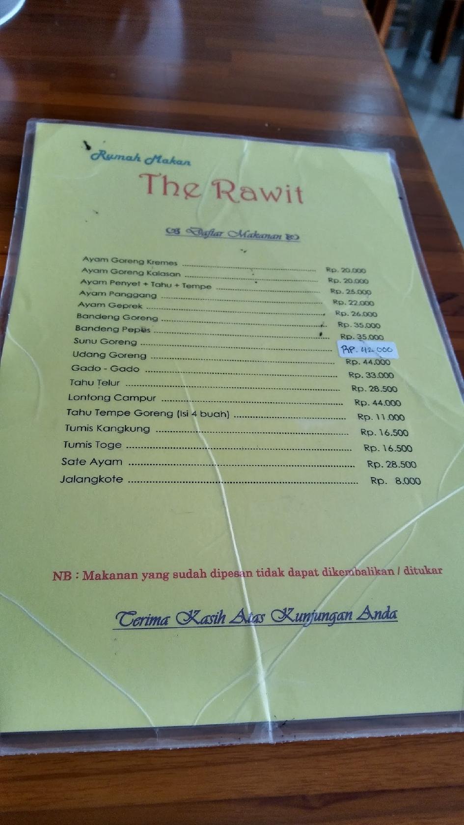 Menu at The Rawit cabang Muda Mudi restaurant, Makassar