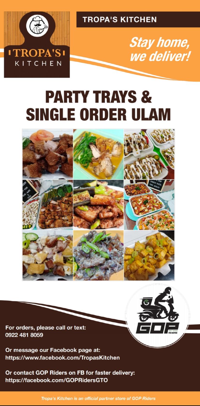 Menu at Tropa's Kitchen restaurant, Guiguinto