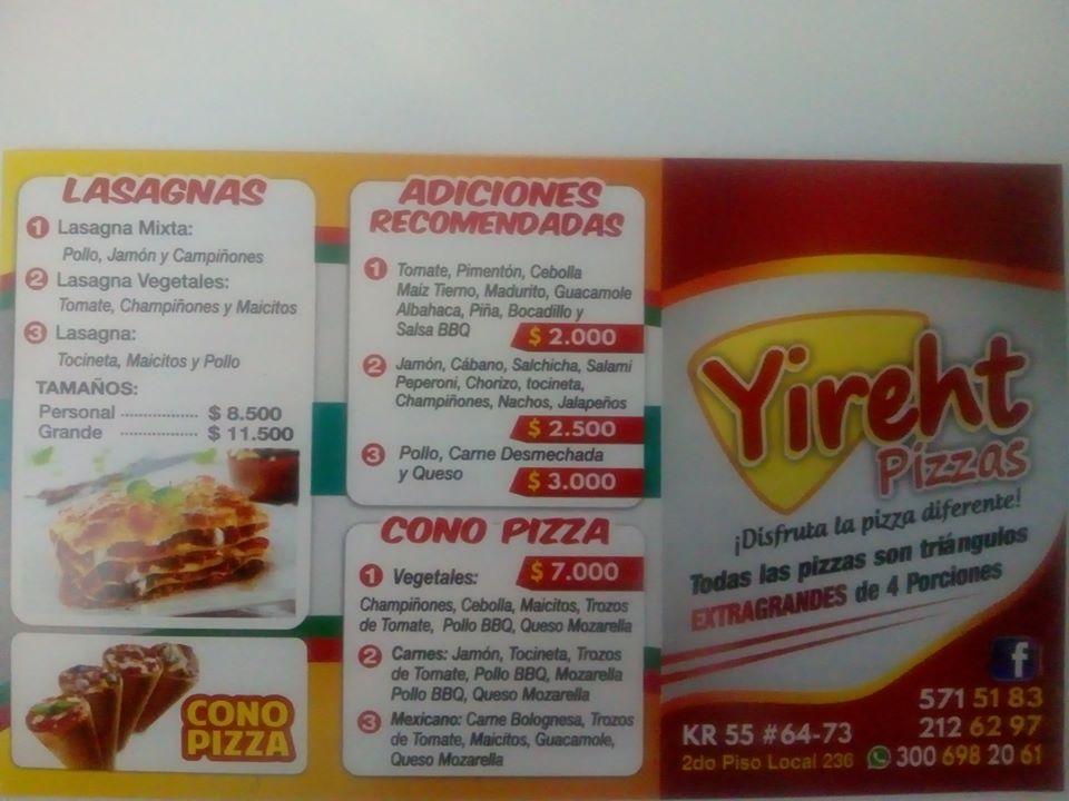 Menu at Yireht Pizzas restaurant, Medellín, Cra. 55 # 64-73