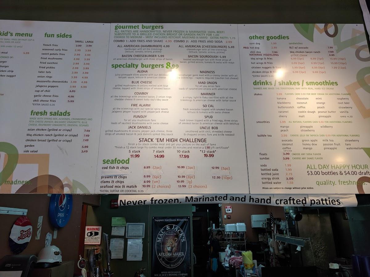 Menu at Burger Madness restaurant, Monroe